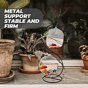 OUNONA Desktop Hanging Glass Fish Tank Mini Dual Aquarium Glass Betta Fish Bowl Clear Fish Cylinder Bowl with Iron Stand Planter Terrariums Tabletop Hydroponics Vase for Home Office B