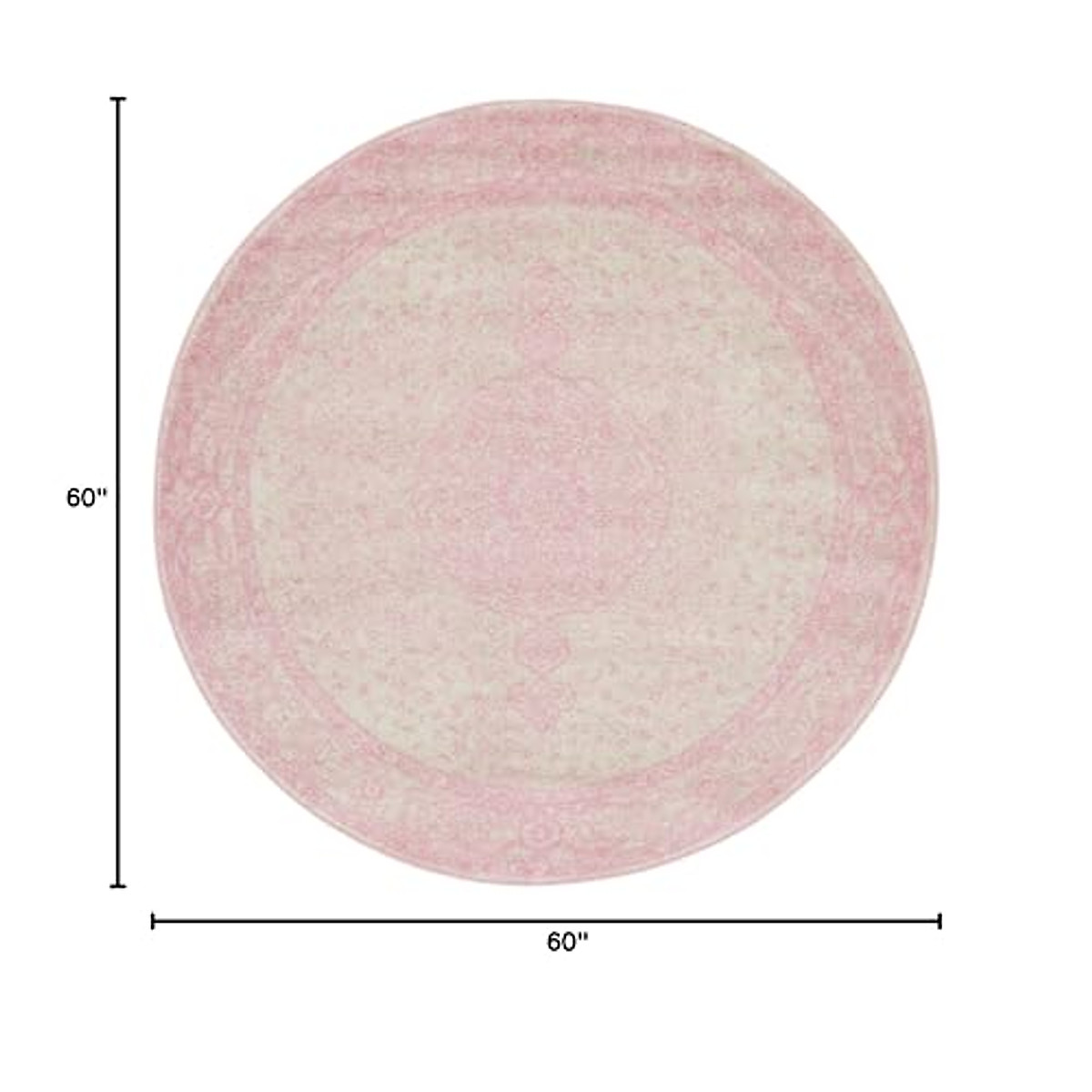 Rugs.com Dover Collection Rug – 5 Ft Round Pink Low-Pile Rug Perfect for Kitchens, Dining Rooms