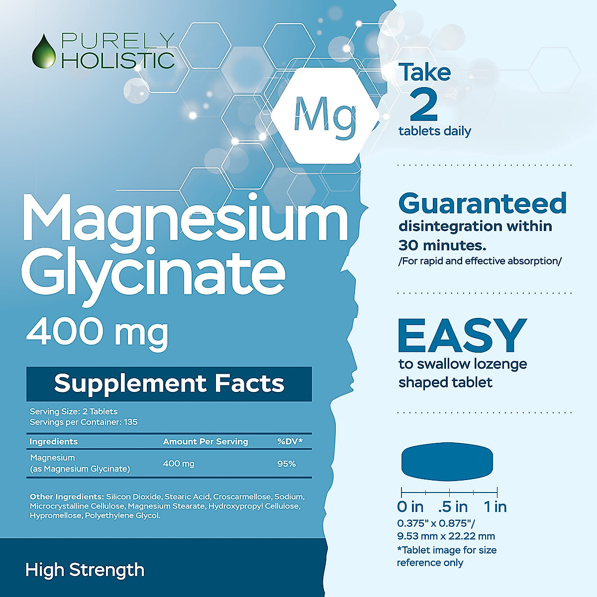Magnesium Glycinate 400mg - 270 Magnesium Tablets (not Capsules) - 400 mg Elemental Magnesium - Highly Bioavailable - Vegan and Vegetarian - for Improved Sleep, Stress Relief & Cramp Defense