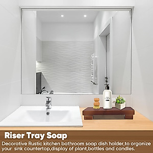 Wood Pedestal Soap Stand,Bathroom Tray,Farmhouse Wood Riser,Soap Tray Holder for Kitchen,Soap Dish Counter Decor for Plant Bottles Candles Display-Brown