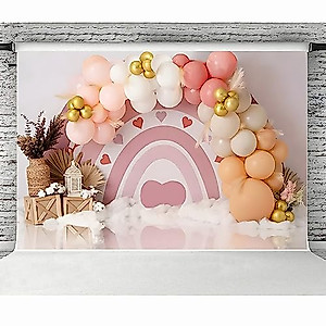 Bohemian Rainbow Backdrop Gold Pampas Grass Boho Birthday Party Decoration Bohemian Cake Smash Photo Background Baby Girls First One Birthday Decorations Baby Shower Cake Smash Banner,5x3ft