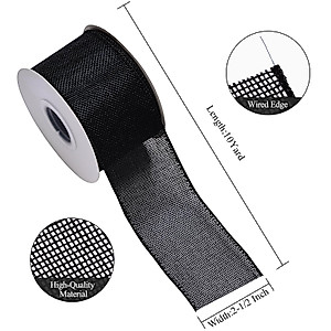 Ribest Burlap Black Wired Ribbon, 2 1/2 inch 10 Yard, Jute Ribbon for Decoration Bows Craft Gift Wrapping Wreath Sewing