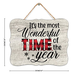 ArogGeld It's The Most Wonderful Time of Year Wood Sign Red Black Buffalo Plaid Wooden Christmas Wall Hanging Plaque Holiday Home Decoration for Front Door Garden Porch, White, q2kpkxlexvxg, 8x10''
