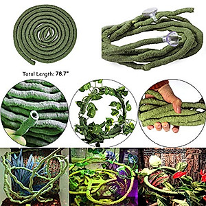 Hamiledyi Lizard Climbing Jungle Vines 9.8FT Flexible Reptile Leaves with Suction Cups Reptile Tank Habitat Decor for Gecko, Snakes,Chameleon,Bearded Dragon