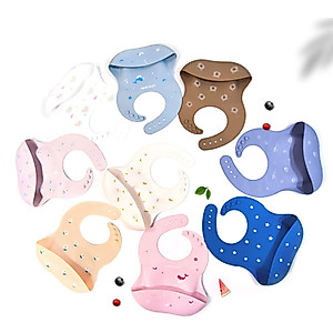 JTJMJTJ Cute Adjustable Silicone Baby Bibs BPA Free for Babies & Toddlers, Waterproof, Soft, Unisex, Feeding Bibs (Brown,Bear)