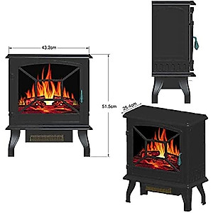 VOMKR Large Electric Stove Fires Freestanding, Portable Electric Stove Heater Fireplace, Electric Fire with 3D Log Wood Burning Flame Effect & 2 Heat Settings (Color : Red)