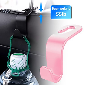 8sanlione Car Back Seat Headrest Hooks, 4PCS Vehicle Backseat Storage Organizer Hanger, Multifunctional Auto Headrest Hidden Hook Universal for Handbag Purse Backpacks Bags and Groceries (Pink)