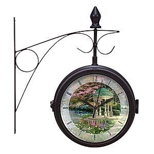 Mark Feldstein & Associates Thomas Kinkade Garden of Prayer Metal Station Clock and Thermometer, 14 Inch
