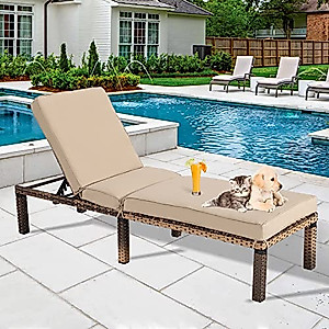 LEISU Outdoor Chaise Lounge Chair, Reclining Adjustable Pool Chairs with Cushion, PE Wicker, Chaise Lounge Chairs for Outside Set of 2, for Deck, Poolside, Backyard (2 pcs)