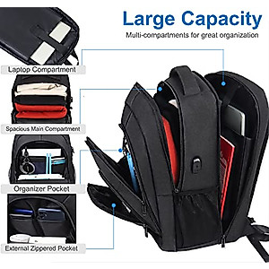 BOOEUDI Laptop Backpack 17.3 Inch TSA Friendly Large Travel Backpack for Men Women Business Carry On Backpack with USB Charging Port Anti Theft Computer Bag, Black