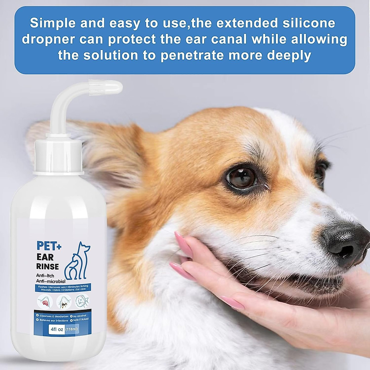 Dog Ear Cleaner - Dog Ear Inflammation Therapy with 0.012% Hypochlorous Acid for Itch Relief, Soothe Ear Inflammation, Removes Wax, Odor, with 30 Cotton Swabs, 4 Fl oz