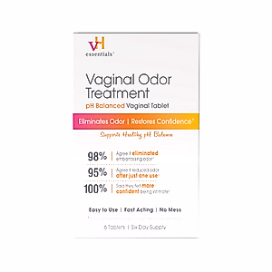 vH essentials Vaginal Odor Treatment - pH Balanced Vaginal Suppositories - 6 Tablets With Applicator, White, (667-06)