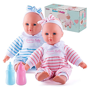 PREXTEX Baby Twin Dolls Set - 12-Inch Boy and Girl Soft Twin Baby Dolls Set with Pink and Blue Toy Bottle - Best Gift for Toddlers and Girls