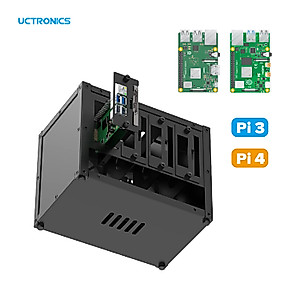 UCTRONICS Upgraded Complete Enclosure for Raspberry Pi Cluster, with 4 Removable Mounting Brackets for Pi 5, 4B, 3B+/3B, and Other B Model and 2 Cooling Fans,support 4 2.5" SSD and Switch