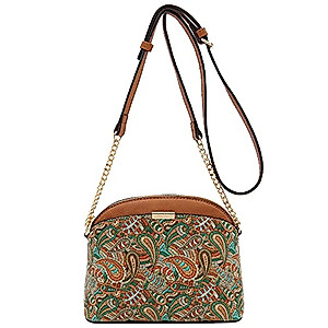FashionPuzzle Paisley Print Small Dome Crossbody with Chain Strap (Tan/Tan)