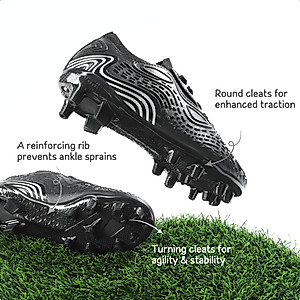 DREAM PAIRS Boys Girls Soccer Cleats Kids Football Shoes for Little/Big Kid,Size 6 Big Kid,Black/Grey,SDSO2304K
