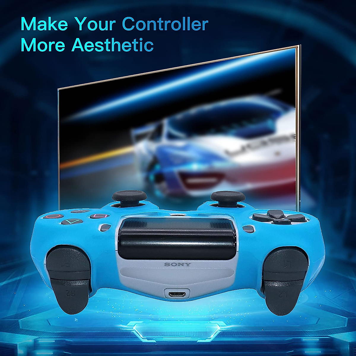 HLRAO Green Anti-Slip Glow in The Dark Protective Silicone Cover Skin Grips Compatible with PS5 Controller,8 PCS Thumb Grips Caps and 2 Grips Caps Glow in The Dark.