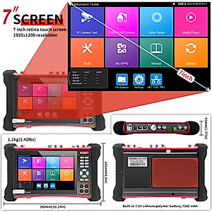 Rsrteng CCTV Tester Upgraded Version 8K IP Camera Tester CCTV Camera Tester with TVI CVI AHD SDI Coaxial Camera Test Networl Tools Cable Tester Support DMM OPM TDR POE HDMI DC24V Dual Network Port