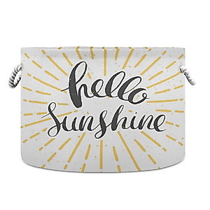 Oyihfvs Yellow Burst Hello Sunshine Round Storage Basket Bin Collapsible Waterproof Laundry Hamper Large Baby Nursery Bucket Organizer Handles Bedroom Closet Toys Gifts Multi 39 20inchx20inchx14inch