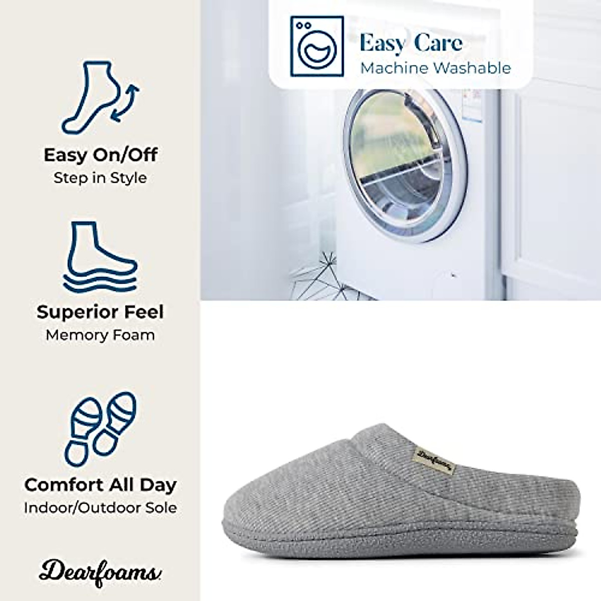 Dearfoams Women's Lacey Machine Washable Memory Foam Comfort Easy on/Off Clog Slipper, Light Heather Grey, X-Large