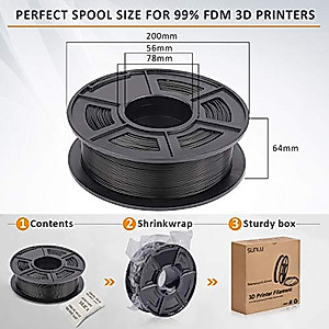 PLA 3D Printer Filament, SUNLU Neatly Wound PLA Filament 1.75mm Dimensional Accuracy +/- 0.02mm, Fit Most FDM 3D Printers, Good Vacuum Packaging Consumables, 1kg Spool (2.2lbs), 330 Meters, PLA Black