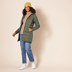 Amazon Essentials Women's Regular-Fit Lightweight Water-Resistant Packable Hooded Puffer Coat (Available in Plus Size), Dark Olive, Large