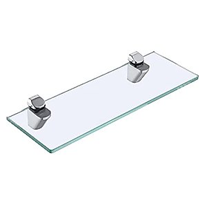 KES Bathroom Tempered Glass Shelf 14-Inch 8MM-Thick Wall Mount Rectangular Polished Chrome, BGS3202S35