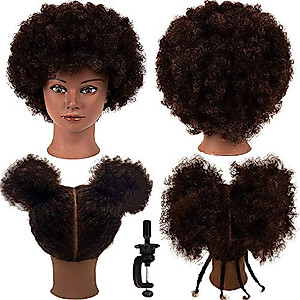 African Mannequin Head with 100% Human Hair Mannequin Head Curly Cosmetology Manican Mannequins Heads with Stand for Display Practice Braiding Styling Training Head Hair Styling