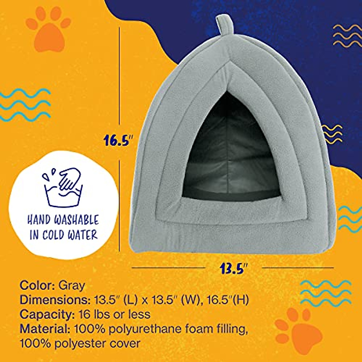 Cat House - Indoor Bed with Removable Foam Cushion - Pet Tent for Puppies, Rabbits, Guinea Pigs, Hedgehogs, and Other Small Animals by PETMAKER (Gray)
