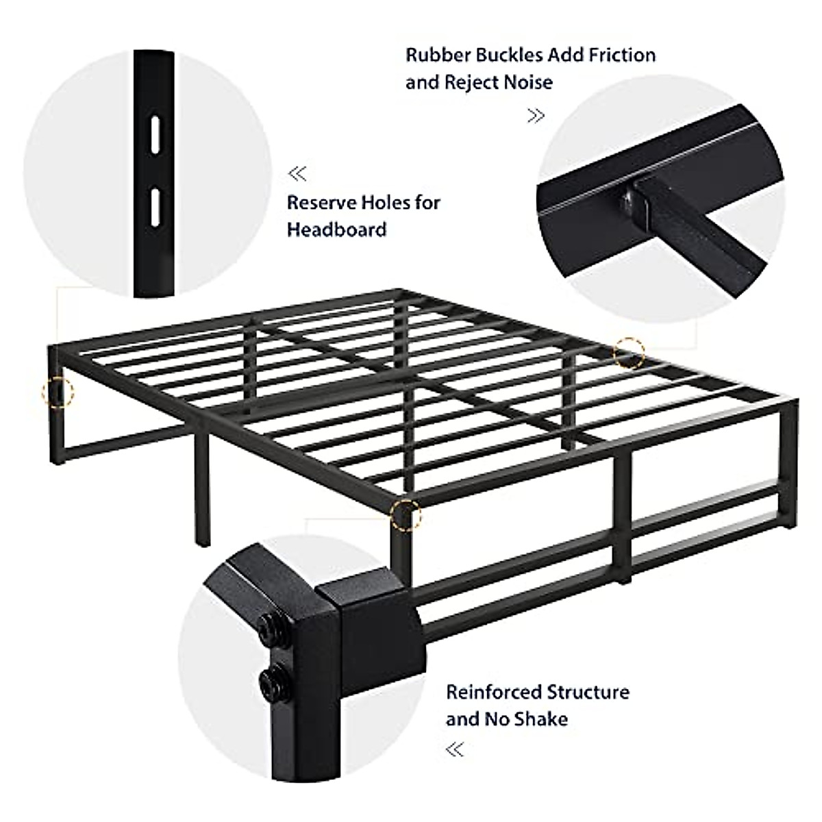Vellieve Twin Bed Frame 14” Metal Platform Bed with Storage, Heavy Duty Steel Slats Support, 1000 lbs Weight Capacity, No Box Spring Needed, Noise Free, Non-Slip, Easy Assembly, Black