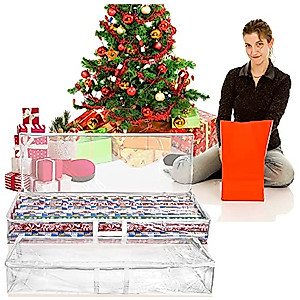 ProPik Wrapping Paper Storage Containers | Gift Wrap Organizer Under Bed | 41”x14”x6” Fits 18-24 Rolls Fit Up to 40” Long Roll | Wrap Storage Box Holder for Ribbon, Bows and Accessories 2 Pack (White)