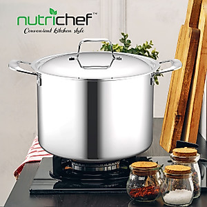 NutriChef 8-quart Stockpot with Lid - PFOA/PFOS Free Stainless Steel Stain-Resistant Pot Kitchen Cookware w/ Satin Interior, Polished Exterior, Cast Handles - Works w/ Model NCSSX45