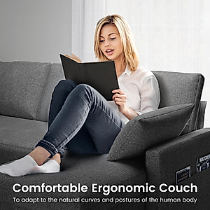 Winlice 4-in-1 Sofa Bed, L Shaped Sleeper Sofa with Pull Out Bed and Storage Chaise Sectional Couch for Living Room, Apartment and Hotel, Dark Gray