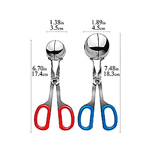 SANDEU Meatball Maker tongs 2 PCS None-Stick Meatball Maker with Detachable Anti-Slip Handles, Stainless Steel Meat Baller Scoops, Red & Blue Rubber Handles for Kitchen