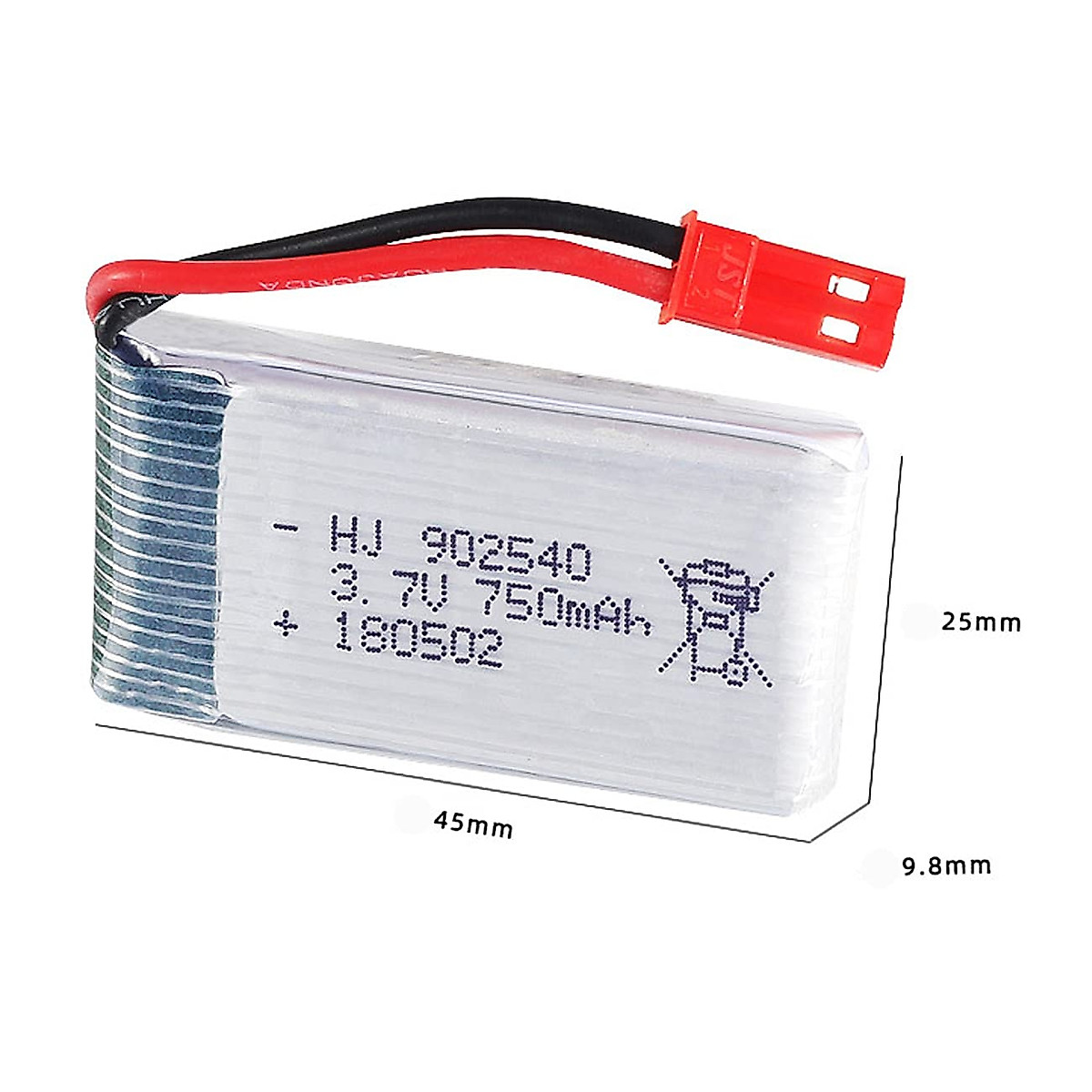 2 Pcs 3.7V 750mAh 25C 902540 Rechargeable Lipo Battery with USB Charger for X400 X300C X800 X500 HJ818H J819S Quadcopter RC Drone Spare Parts