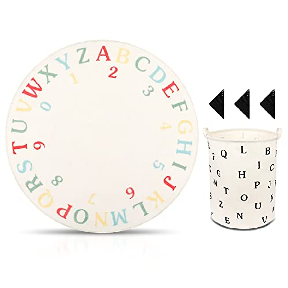 47" Colorful ABC Rug Kid Rug for Nursery Playroom Bedroom,4ft Circle Rugs with Storage Basket for Classroom,Round Baby Play Mat with Carpet Gripper (47inch,Rainbow)