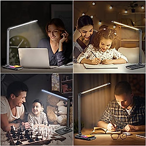 JOSTIC Led Desk lamp with Fast Wireless Charger, Night Lighting, USB Charging Port, 10 Brightness 5 Color, Natural Light Eye Caring Reading Lamp, Desk Light for Home Office, Bedside Table Lamp, Black