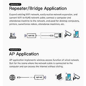 VONETS AC1200Mbps Dual Band 2.4GHz+5Ghz Mini Wireless Bridge Repeater Wi-Fi Signal Booster AP Modes 1 RJ45 Male(100Mbps) WiFi Hotspot Extender Amplifier Wireless to Ethernet for DVR Robots Monitoring