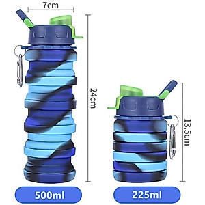 WATMHHJQ Silicone Collapsible Water Bottles, 16oz 500ml Portable Foldable Expandable Water Bottle Sports Cups with Carabiner, Leak Proof Reusable BPA Free, for Outdoor Activities Travel(2# Pink)