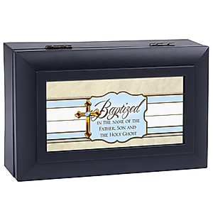 Cottage Garden Baptized in Name of Father Son Matte Black Jewelry Music Box Plays Amazing Grace