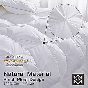 Alanzimo Luxurious 50% White Goose Down Comforter Duvet Inserts Queen Size All Season - Medium Warmth Ultra Soft 750 Fill Power White Bedding Comforter with 8 Tabs - 90x90 Pinch Pleat Design
