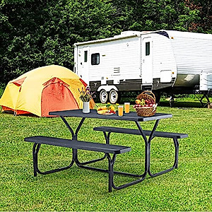 ECOTOUGE 5 FT Portable Picnic Table Benches Set for Outdoor, Heavy Duty Camping Picnic Tables, Weather Resistant, Suitable Patio, Garden for Adult(Black)