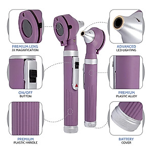 Zniry Fiber Optic Mini Otoscope - Ear Scope with Light, Ear Infection Detector (Purple Color)