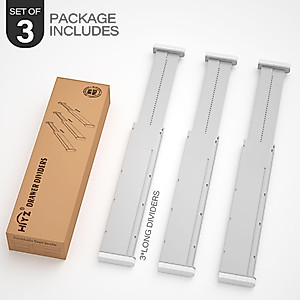 HiYZ Expandable Drawer Dividers - 12.6-22.8'' Adjustable Drawer Divider Organizers for Kitchen Utensils, Drawer Separators in Bedroom, Dresser, Office, Bathroom, Fridge, 3 Pack Long Dividers-Gray