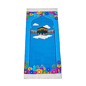 Muslim Prayer Rug for Small Size with Moneybox & Prayer Beads | Janamaz | Sajadah | Soft Islamic Prayer Rug | Islamic Gifts | Small Size Prayer Carpet Mat, Blue/Mod 2