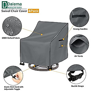 Dalema Outdoor Swivel Lounge Chair Cover 4 Pack(37.5" L x 39.25" W x 38.5" H),100% Waterproof Heavy Duty Patio Chair Covers,Protector Cover for Swivel Rocker Patio Chair,Grey.