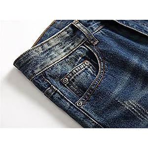 Men's Casual Ripped Jeans Distressed Slim Fit Straight Leg Denim Pants Classic Destroyed Washed Jean Trousers (Blue 1,38)