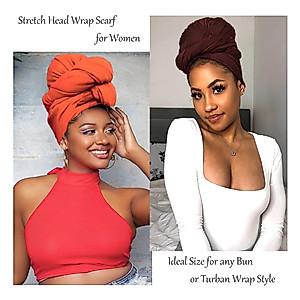 Kachanaa Soft Head Scarfs Headbands for Women Stretch Jersey Head Wraps Solid Color African Hijab Scarfs Summer Breathable Turbans(Orange)
