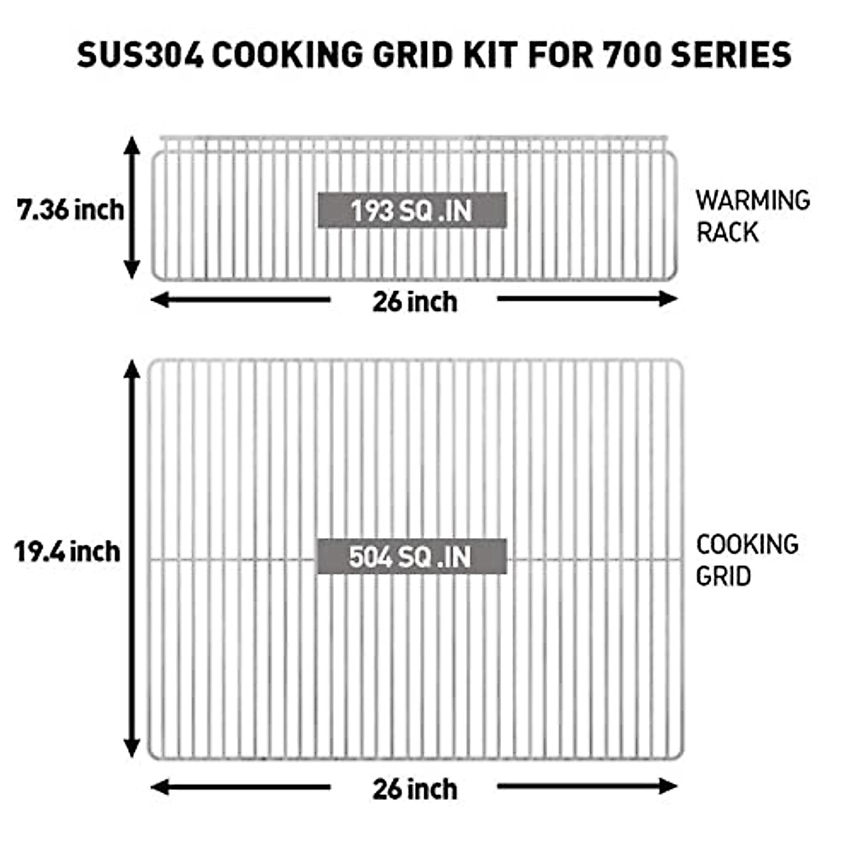 Z GRILLS SUS304 Stainless Steel Cooking Grates Cooking Grid KIT for 700 Series ZGRILLS Pellet Grill with 1 Cooking Grid and 1 Warming Rack