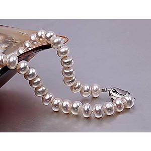 Womens Classic Small Pearl Necklace 6mm White Freshwater Pearl Necklace Choker 16"